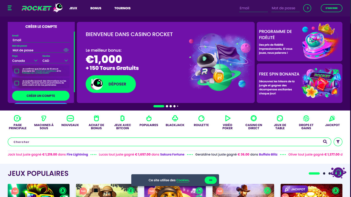 Casino Rocket | Bonus 1000€ + 150 TG